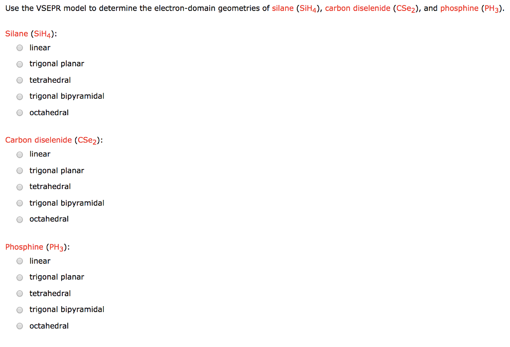 Solved Use the VSEPR model to determine the electron-domain | Chegg.com
