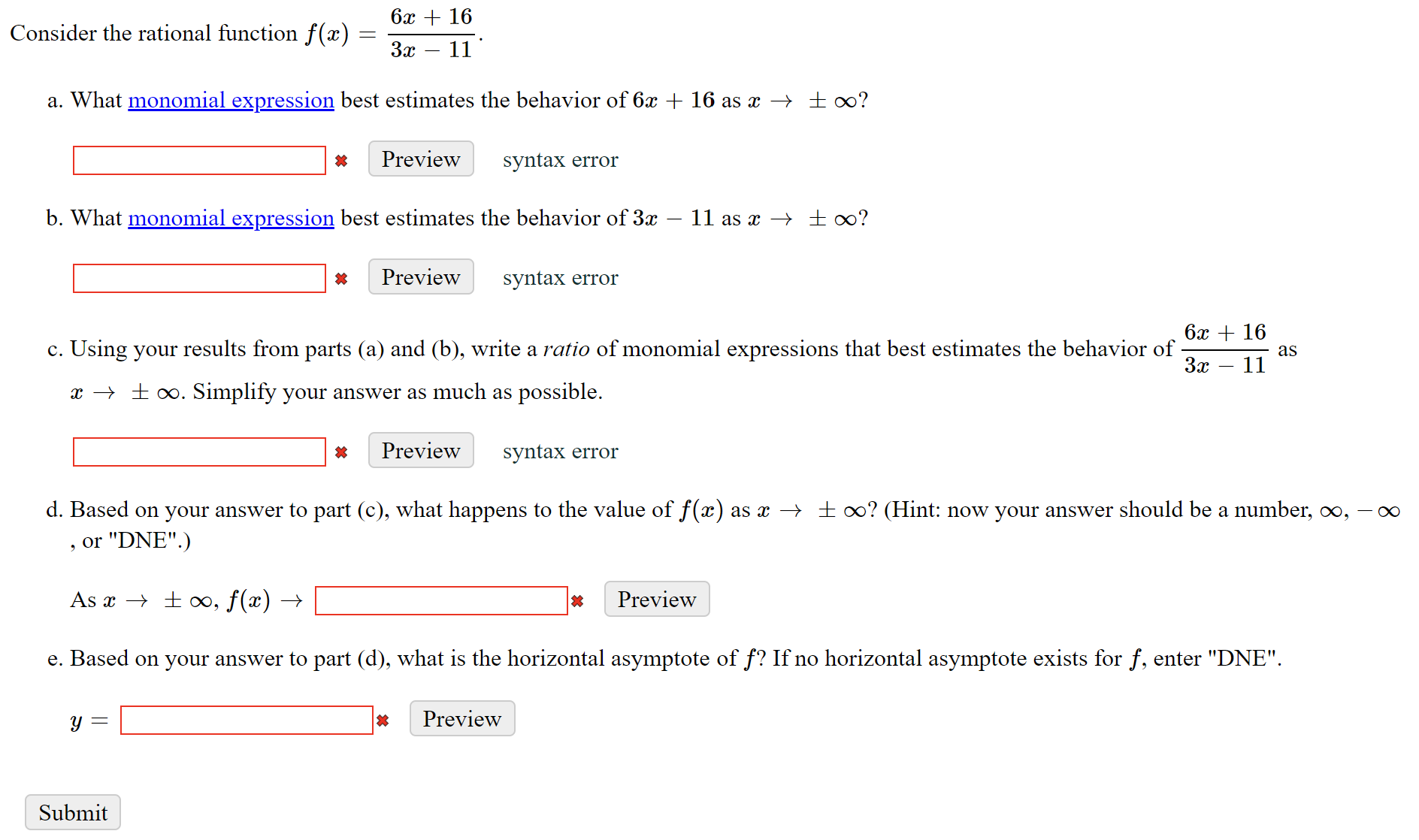 Solved onsider the rational function f(x)=3x−116x+16. a. | Chegg.com