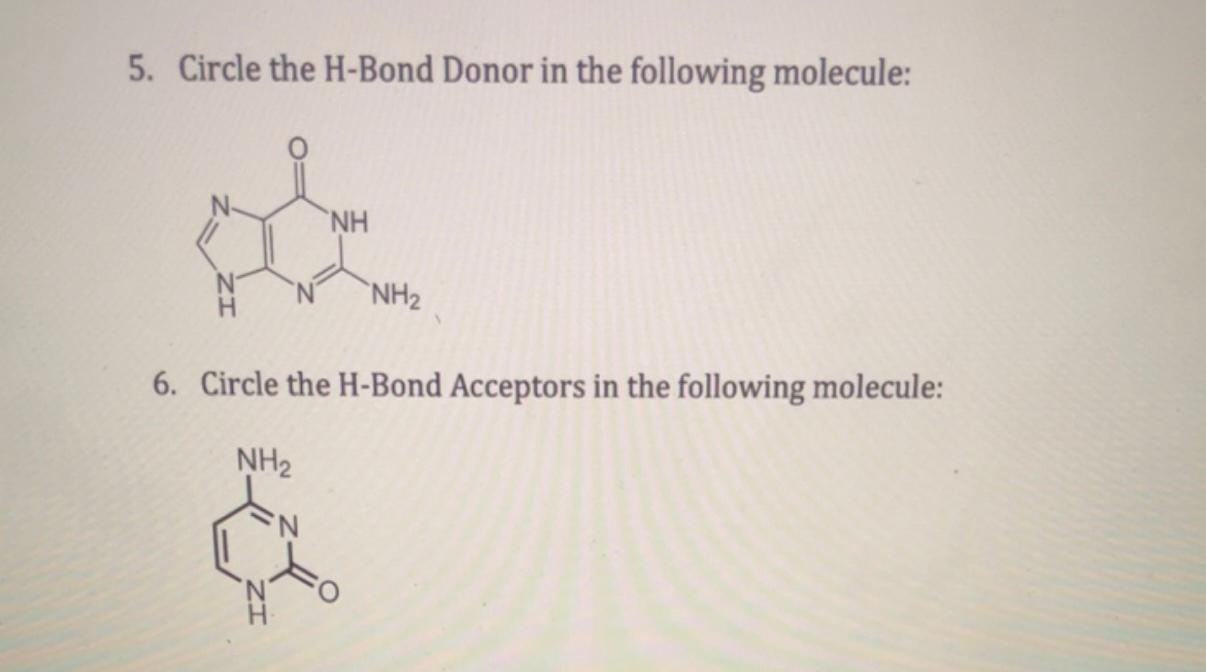 Solved 5. Circle the H-Bond Donor in the following molecule: | Chegg.com