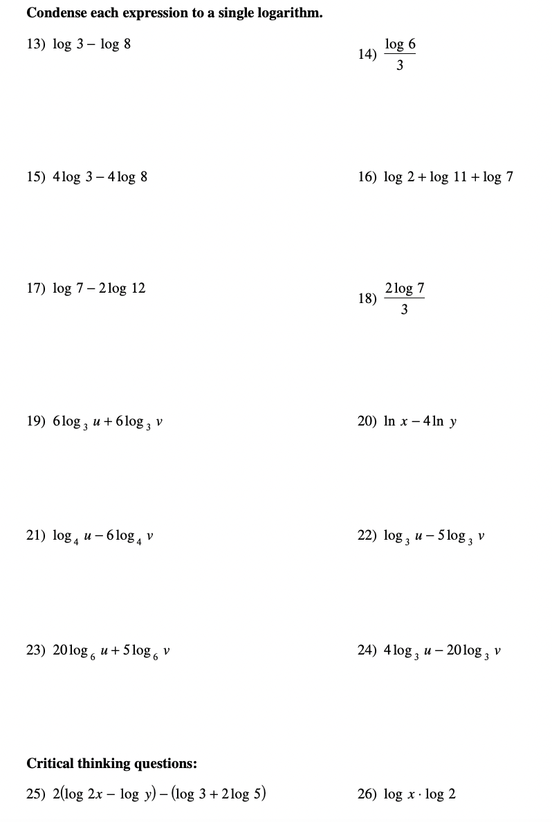 Solved Expand each logarithm. 1) log(6⋅11) 2) log(5⋅3) 3) | Chegg.com