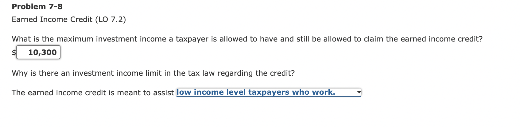 Solved Problem 7-8 Earned Income Credit (LO 7.2) What is the | Chegg.com
