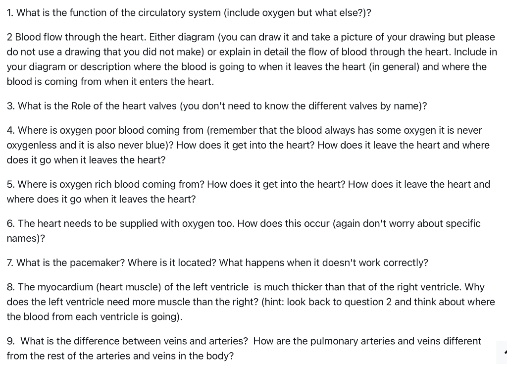 Solved 1. What is the function of the circulatory system | Chegg.com