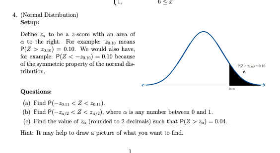 Solved 4. (Normal Distribution) Setup: Define zα to be a | Chegg.com