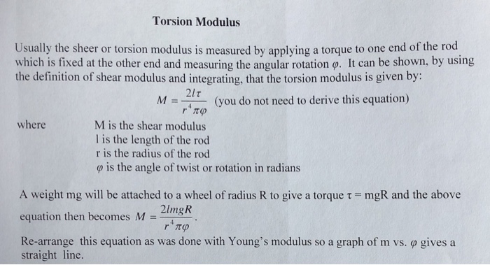 Solved Torsion Modulus Usually the sheer or torsion modulus | Chegg.com
