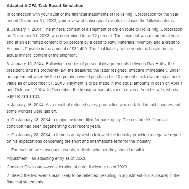 Solved Adapted AICPA Task-Based Simulation In connection | Chegg.com