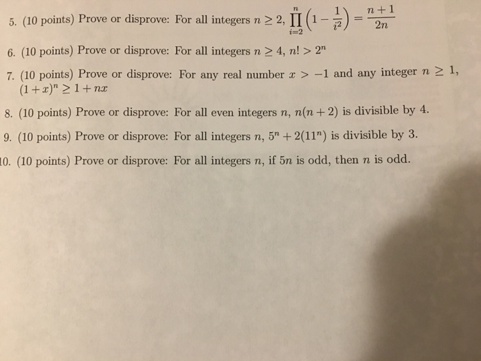 Solved 11 (1-22) =一2n- 5. (10 points) Prove or disprove: For | Chegg.com