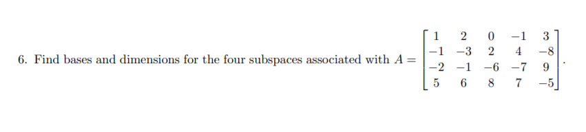 Solved 6. Find bases and dimensions for the four subspaces | Chegg.com