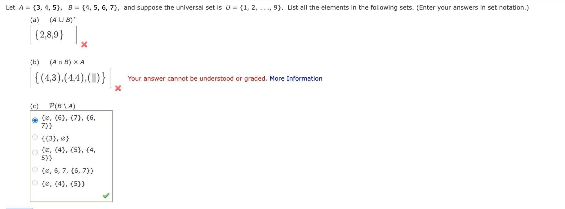 Solved Let A={3,4,5},B={4,5,6,7}, and suppose the universal | Chegg.com