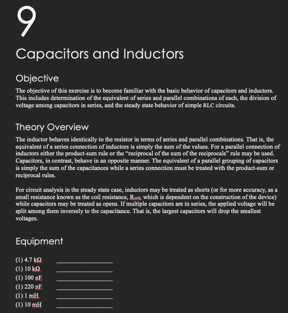 Solved 9 Capacitors and Inductors Objective The objective of | Chegg.com