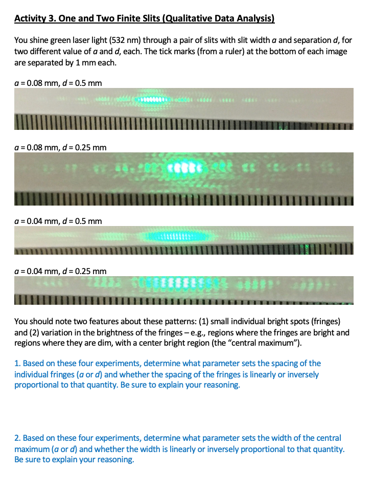 Solved Activity 3. One and Two Finite Slits (Qualitative | Chegg.com