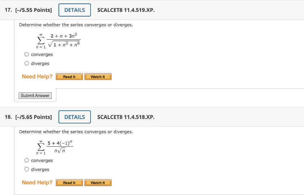 Solved Determine whether the series converges or diverges. | Chegg.com