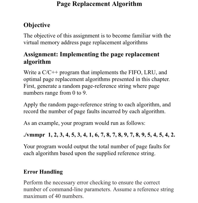Solved Page Replacement Algorithm Objective The objective of | Chegg.com