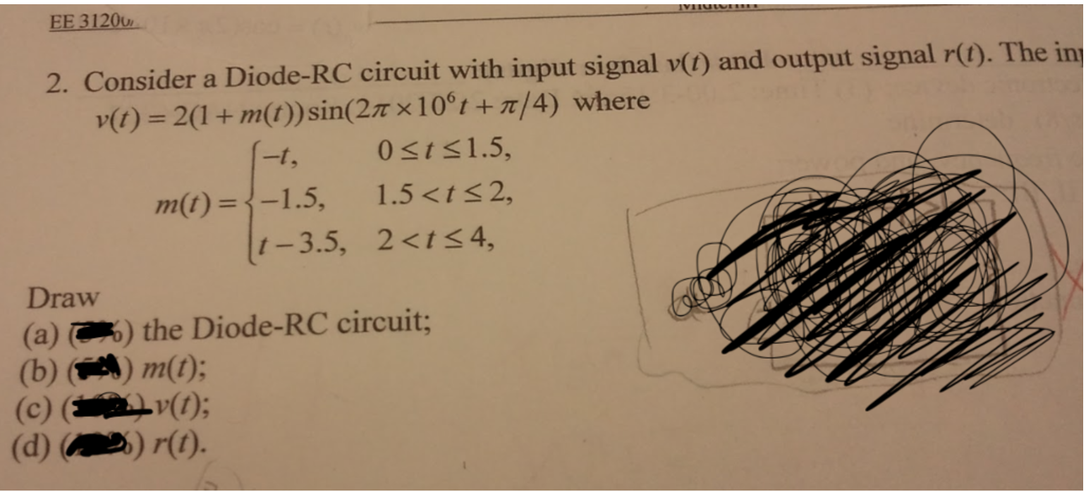 Solved EE 31200, 2. Consider a Diode-RC circuit with input | Chegg.com
