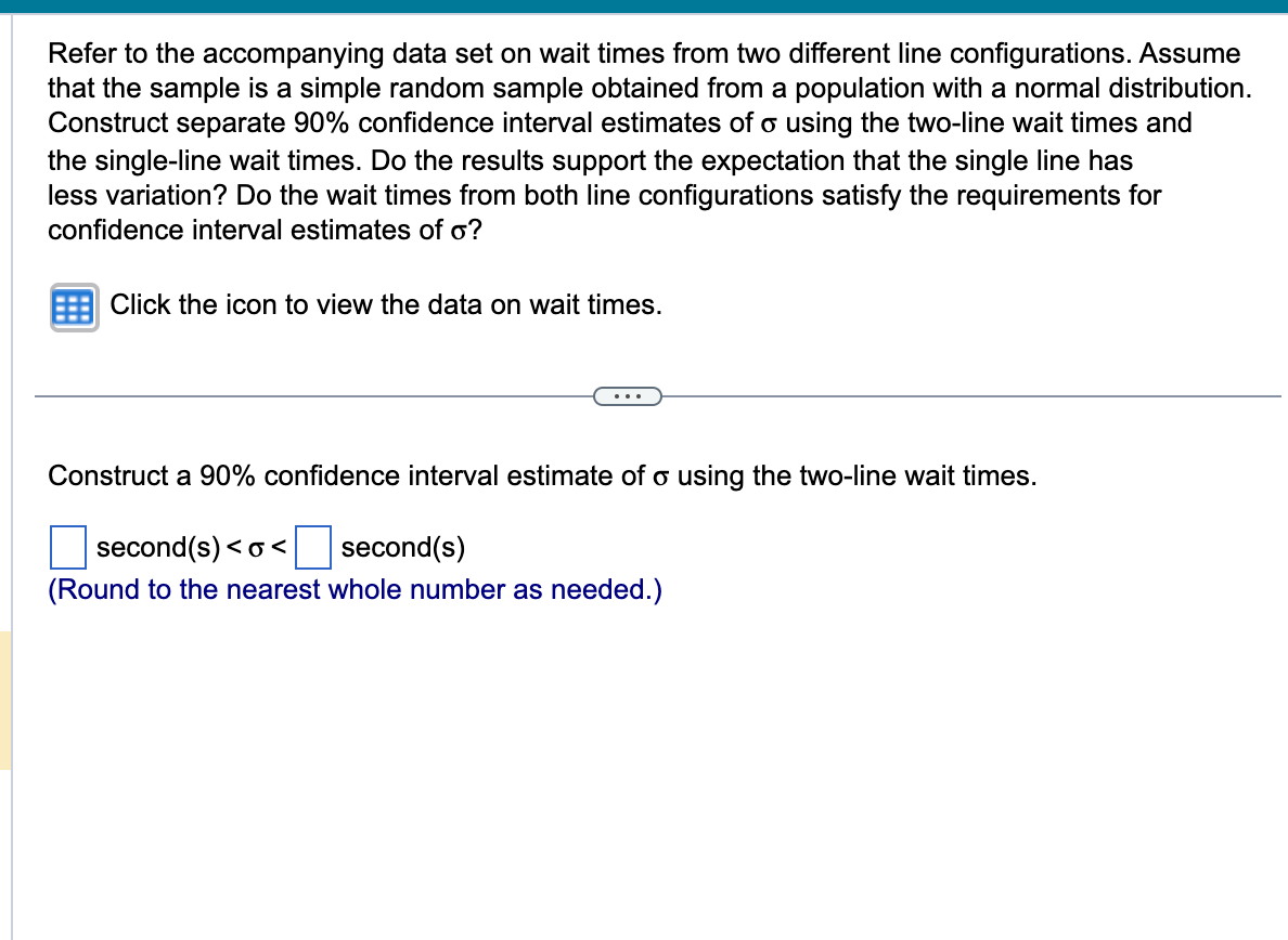 Solved Refer to the accompanying data set on wait times from | Chegg.com