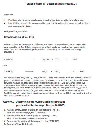 Solved Stoichiometry : Decomposition of NaHCO3 Objectives • | Chegg.com