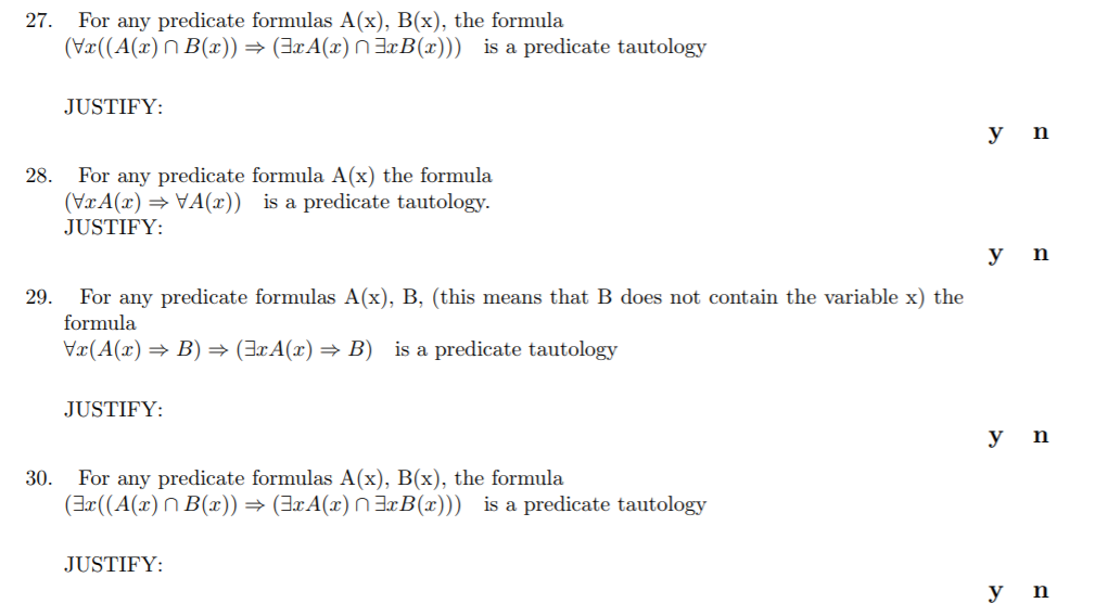 Solved For any predicate formulas A(x), B(x), the formula | Chegg.com
