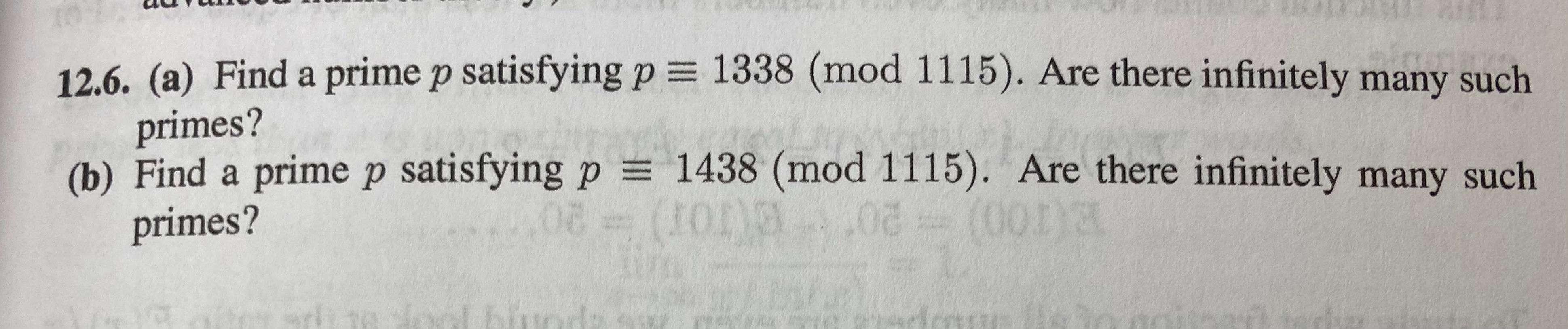 Solved 12.6. (a) Find a prime p satisfying p≡1338(mod1115). | Chegg.com