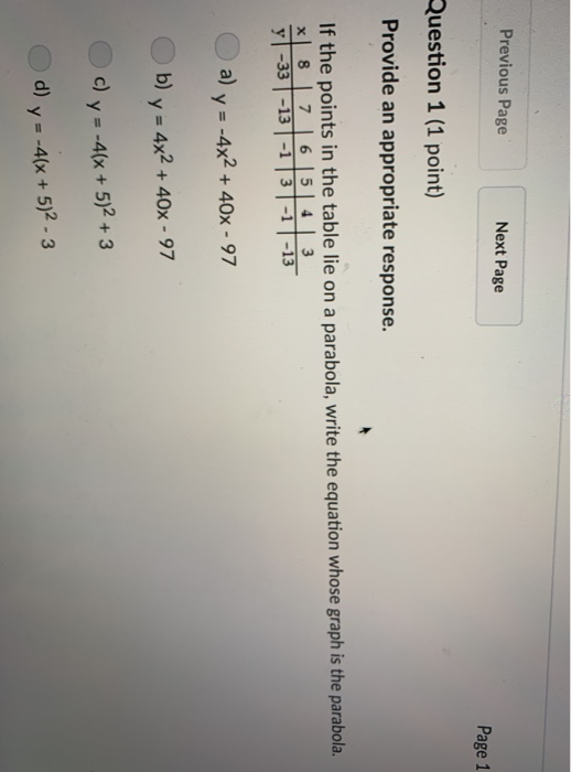 Solved Previous Page Next Page Page 1 Question 1 (1 point) | Chegg.com