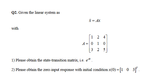 Solved Q2. ﻿Given the linear system | Chegg.com