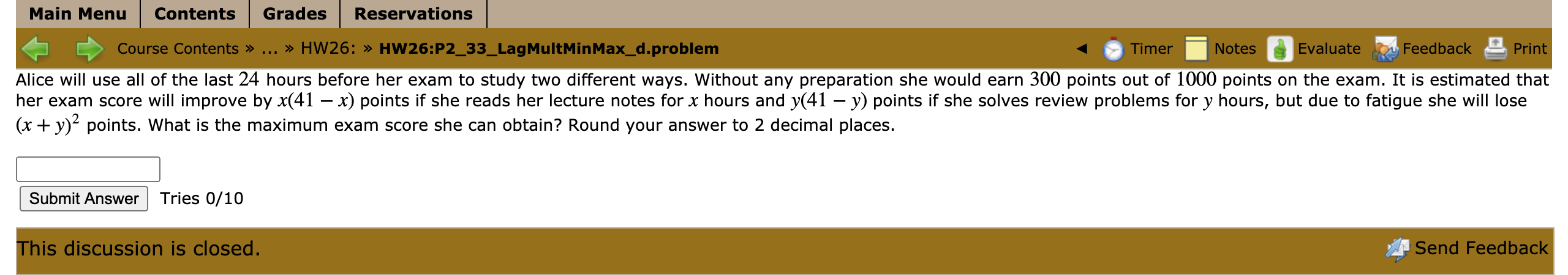 Solved Main Menu Contents Grades Reservations Course | Chegg.com