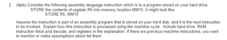 (4pts) Consider the following assembly language | Chegg.com