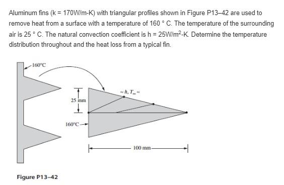 Solved Aluminum fins (k=170 W/m−K) with triangular profiles | Chegg.com