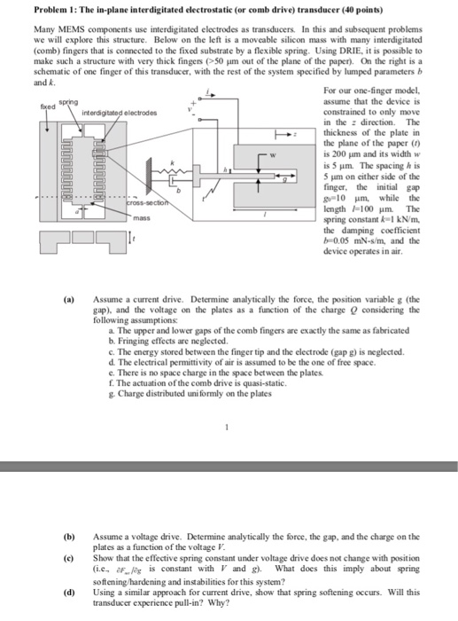Solved Problem1: The in-plane interdigitated electrostatic | Chegg.com