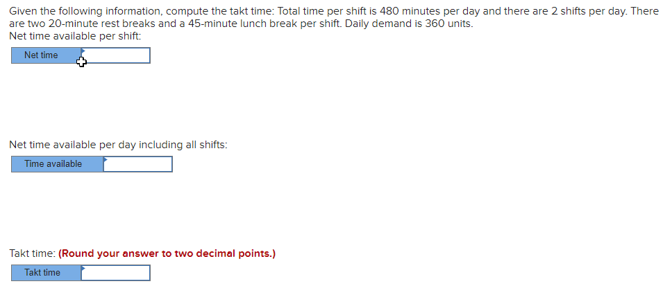 Solved Given the following information, compute the takt | Chegg.com