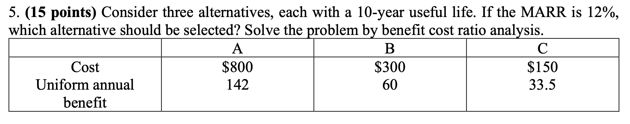 Solved 5. (15 points) Consider three alternatives, each with | Chegg.com Solved 5. (15 points) Consider three alternatives, each with | Chegg.com