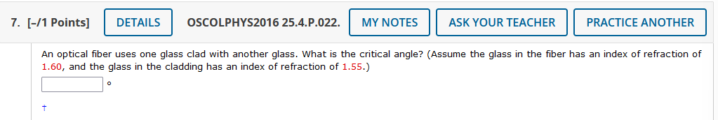 Solved An optical fiber uses one glass clad with another | Chegg.com