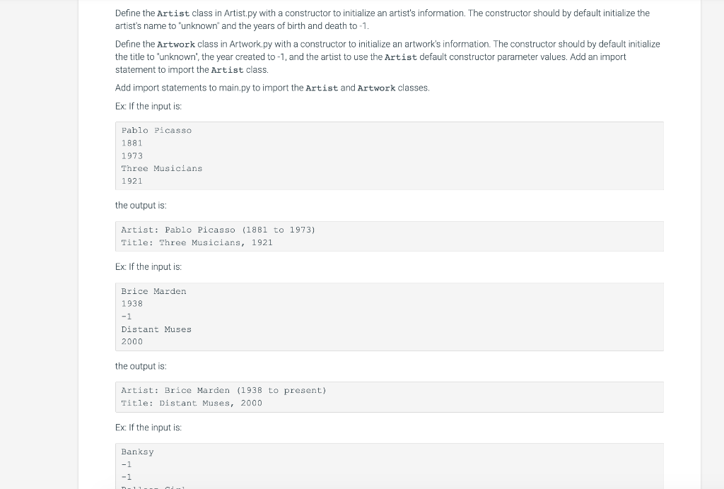 Solved Define the Artist class in Artist.py with a | Chegg.com