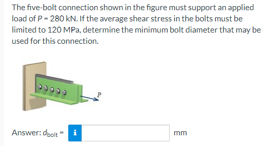 Solved The five-bolt connection shown in the figure must | Chegg.com