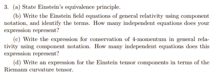 Solved (a) ﻿State Einstein's equivalence principle.(b) | Chegg.com