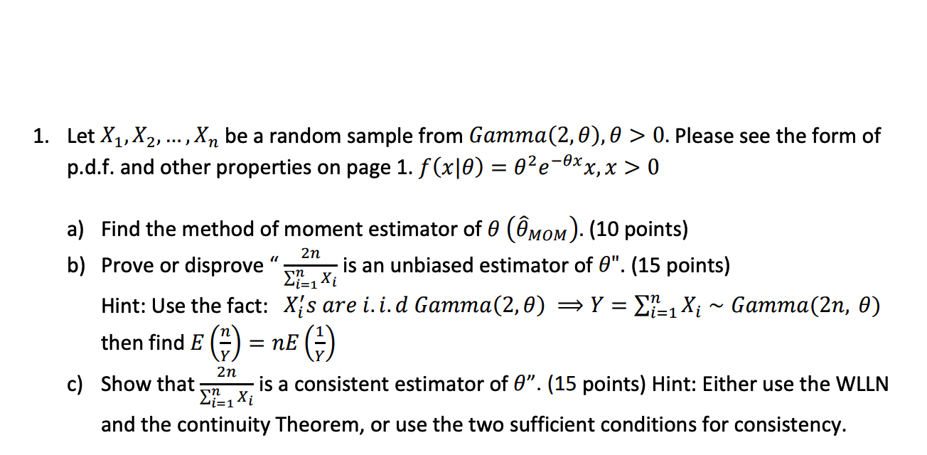Solved Let 𝑋1,𝑋2, … , 𝑋𝑛 be a random sample from | Chegg.com