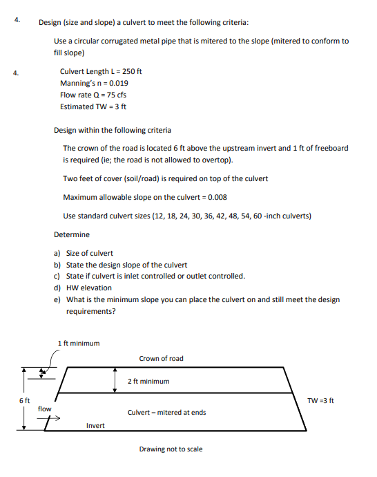 Solved Design (size and slope) a culvert to meet the | Chegg.com