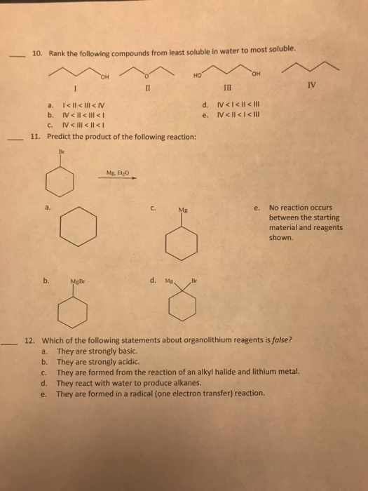 Solved -10. Rank the following compounds from least soluble | Chegg.com