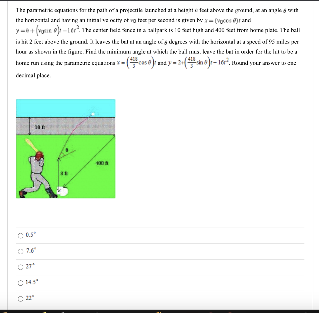 Solved The parametric equations for the path of a projectile | Chegg.com