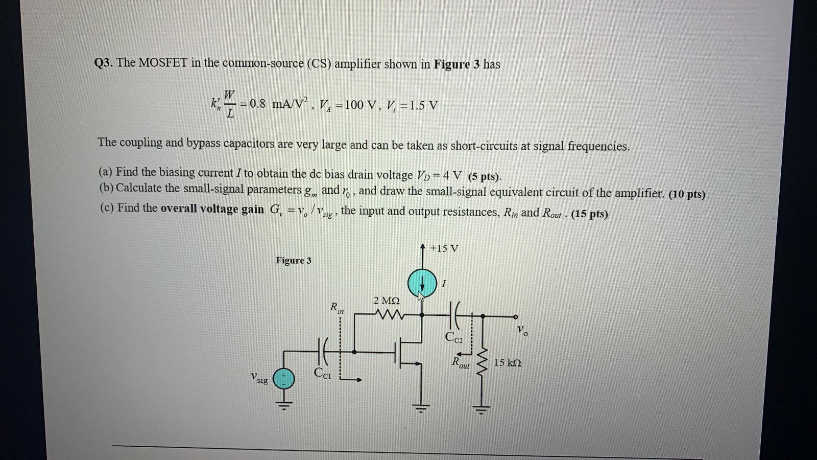 Solved Q3. The MOSFET in the common-source (CS) amplifier | Chegg.com