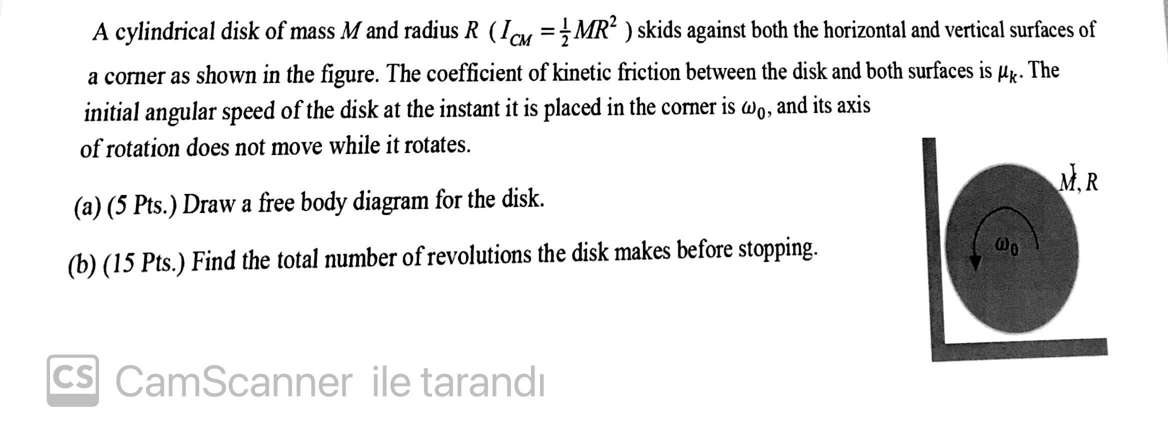 Solved A cylindrical disk of mass M and radius R (Icu = MR) | Chegg.com