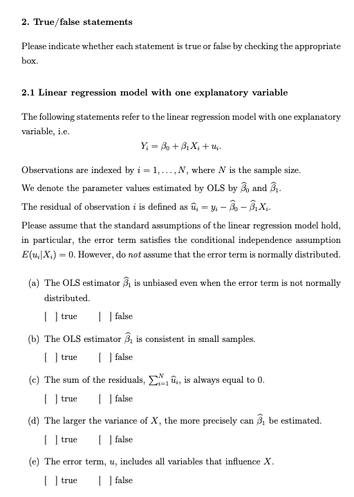 Solved 2. True/false statements Please indicate whether each | Chegg.com
