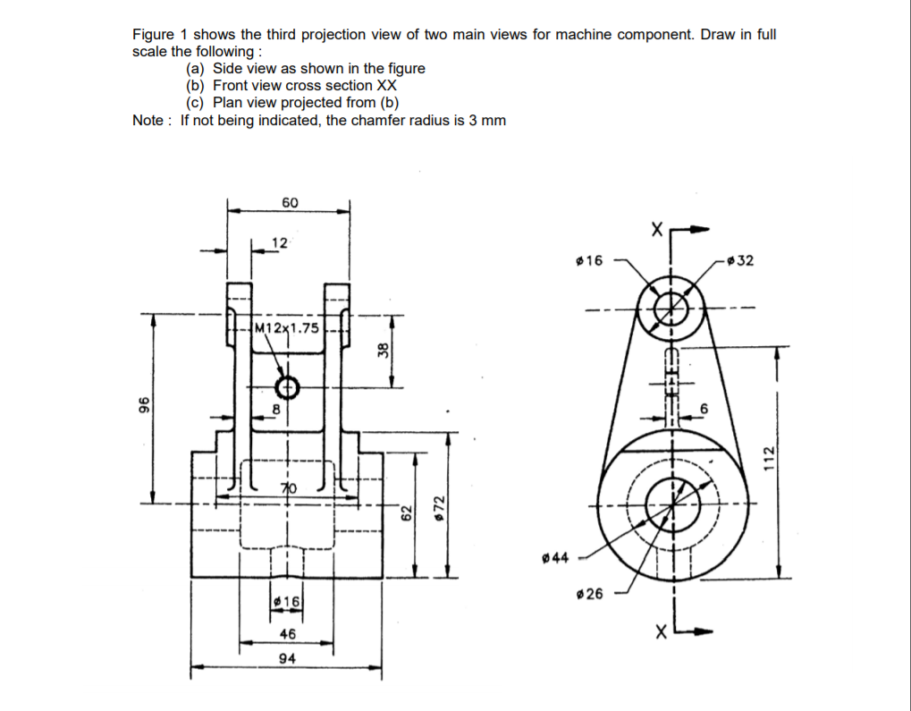 Solved Figure 1 shows the third projection view of two main | Chegg.com