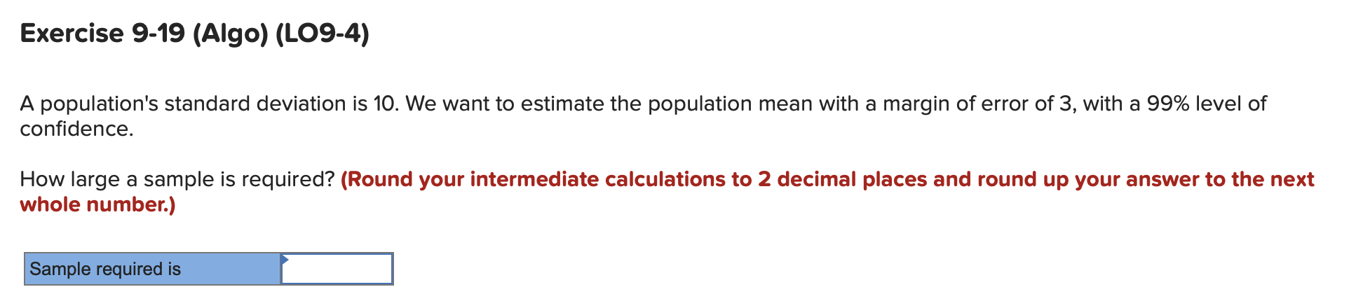 Solved Exercise 9-19 (Algo) (LO9-4) A population's standard | Chegg.com