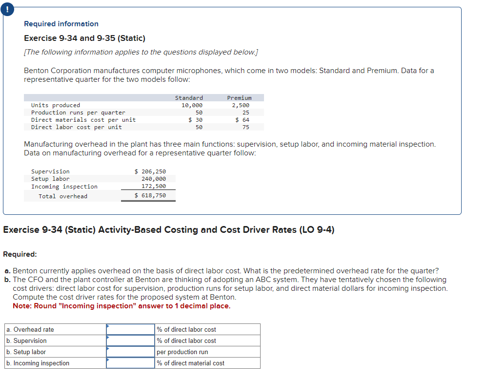 Solved Required information Exercise 9-34 and 9-35 (Static) | Chegg.com