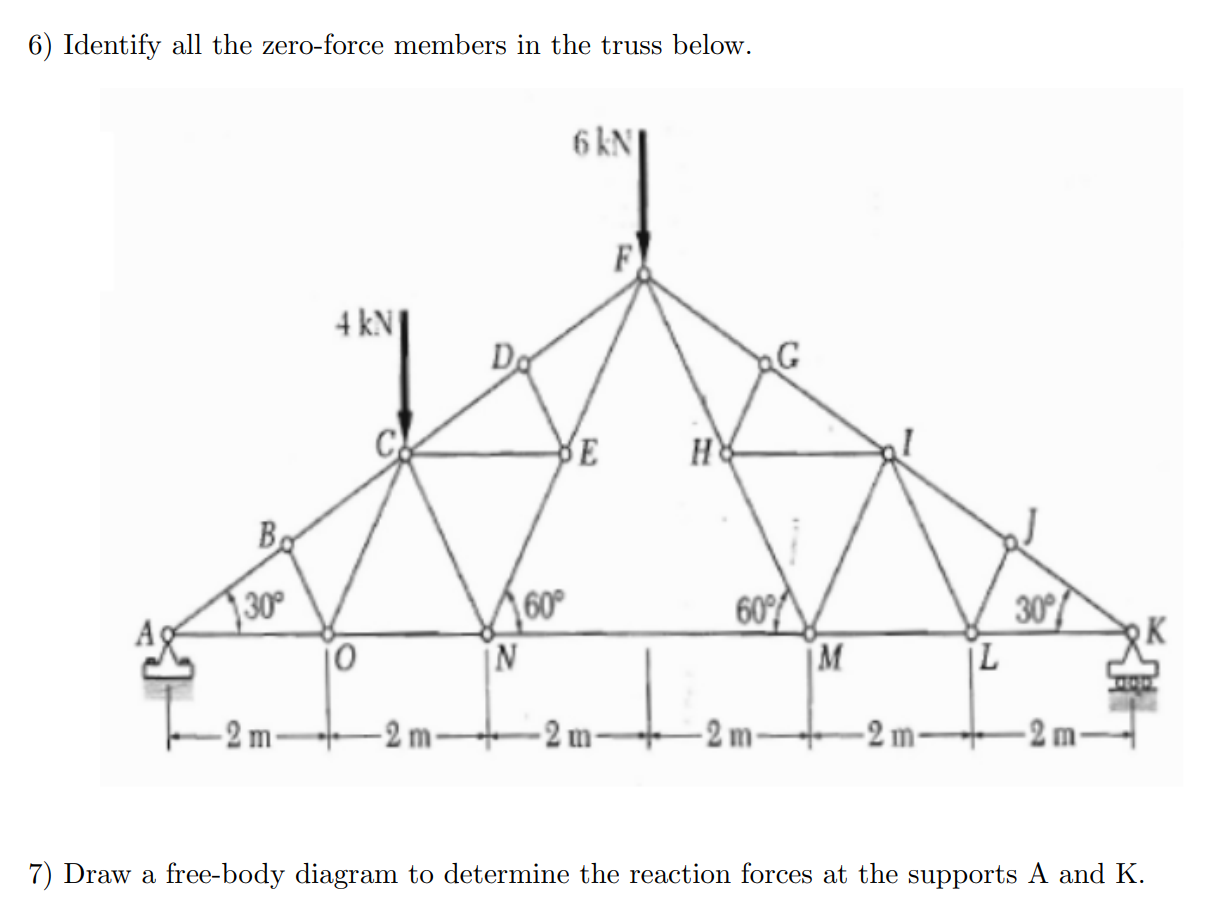 Solved 6) Identify all the zero-force members in the truss | Chegg.com