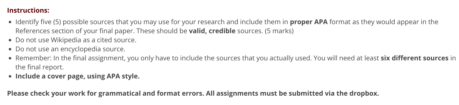 Instructions: - Identify five (5) possible sources | Chegg.com
