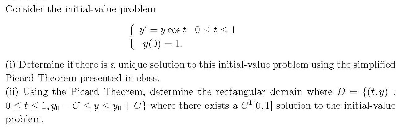 Solved Consider the initial-value problem y y cos t 0t1 y(0) | Chegg.com