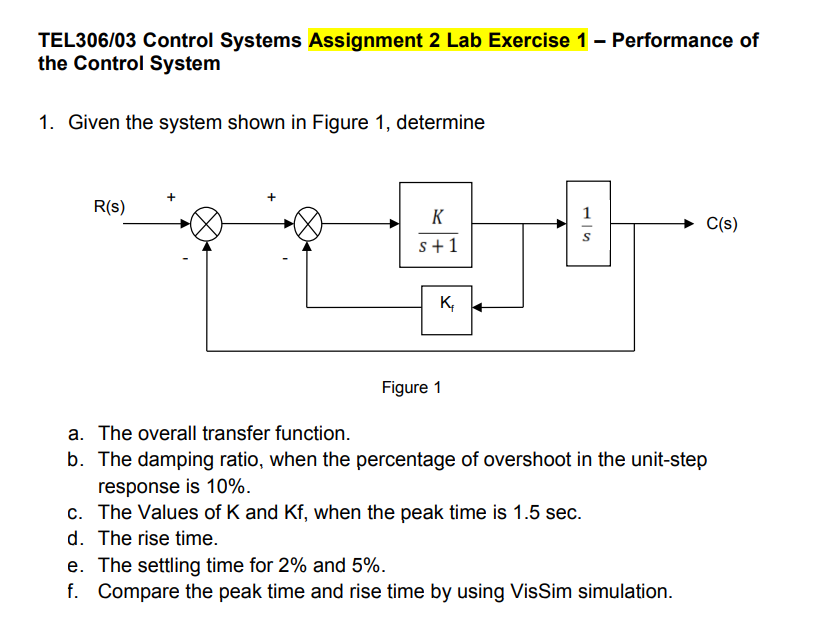 Solved 1. Given the system shown in Figure 1, determine a. | Chegg.com