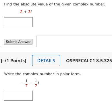 Solved Find the absolute value of the given complex number. | Chegg.com