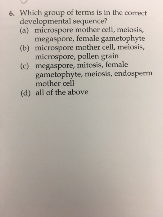 Solved Which group of terms is in the correct developmental | Chegg.com