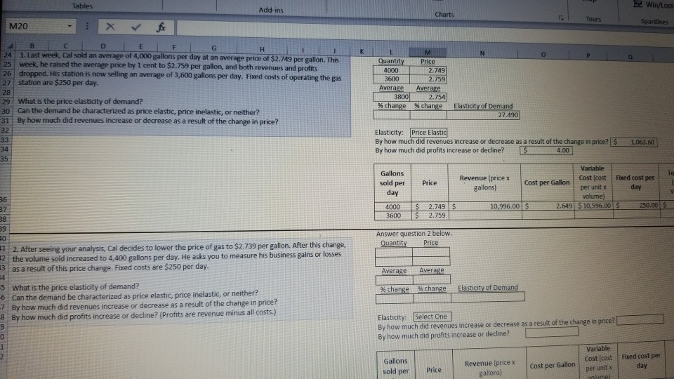 Solved Tables Win/Loss Add-ins Charts Tours Sparklines M20 | Chegg.com